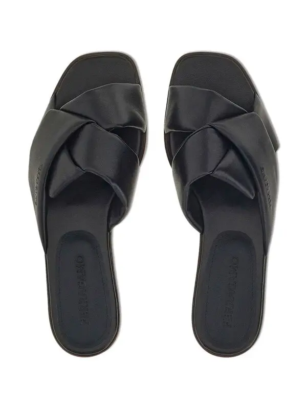 FERRAGAMO Knot-detail Leather Slides