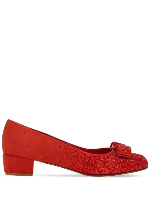 FERRAGAMO Vara Bow Crystal Embellished Pumps - Red