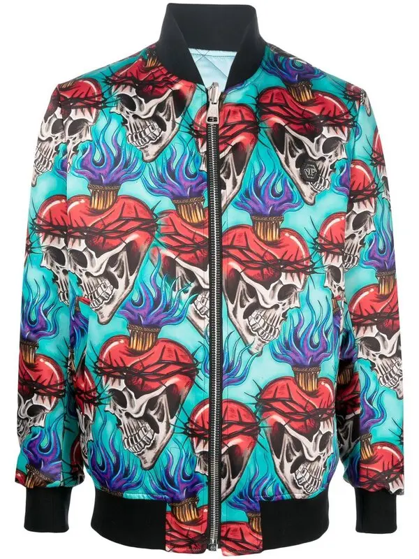 Philipp Plein Tattoo-motif Embroidered Bomber Jacket - Blue