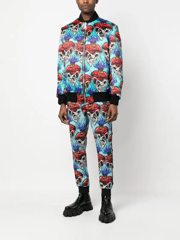 Philipp Plein Tattoo-motif Embroidered Bomber Jacket - Blue
