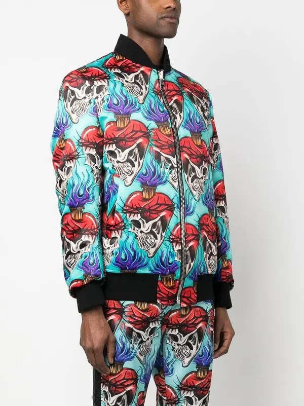Philipp Plein Tattoo-motif Embroidered Bomber Jacket - Blue