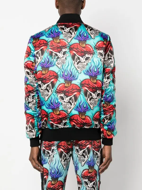 Philipp Plein Tattoo-motif Embroidered Bomber Jacket - Blue