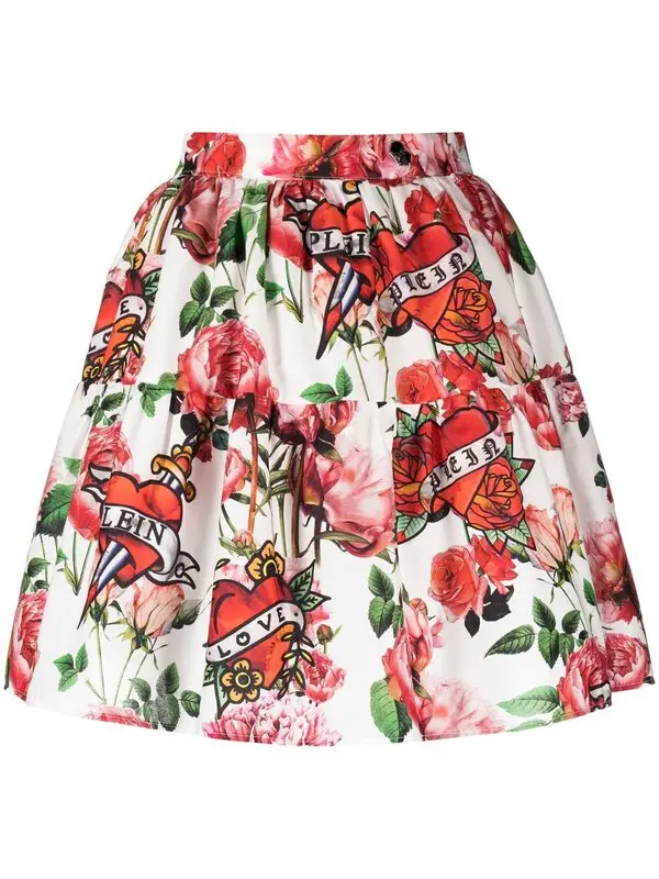 Philipp Plein Floral Pleated Mini Skirt