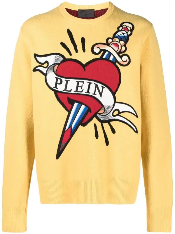 Philipp Plein Heart & Dagger Intarsia-knit Jumper - Yellow