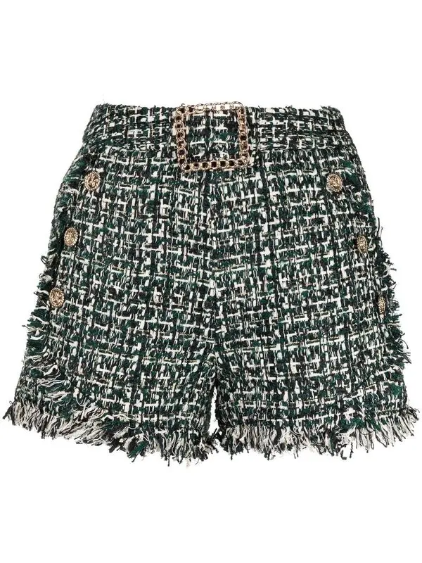 EDWARD ACHOUR PARIS Rough-cut Tweed Shorts - Green