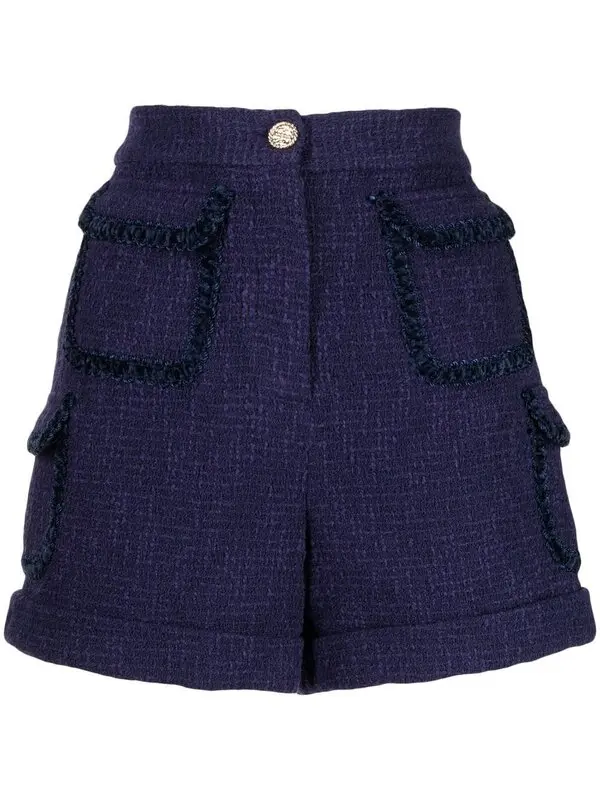 EDWARD ACHOUR PARIS Tweed Pocketed Shorts - Blue