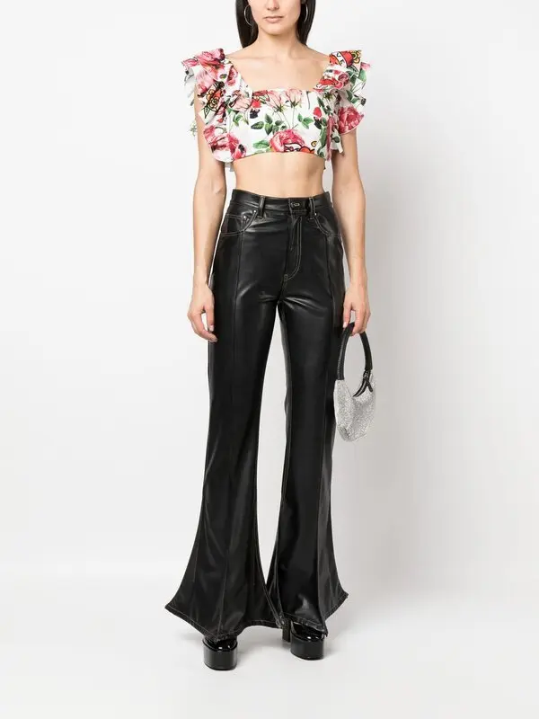 Philipp Plein Cropped Floral-print Blouse
