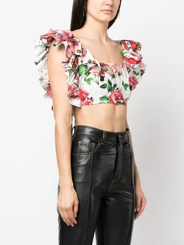 Philipp Plein Cropped Floral-print Blouse