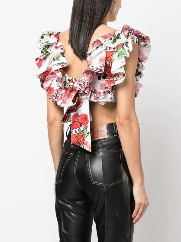 Philipp Plein Cropped Floral-print Blouse