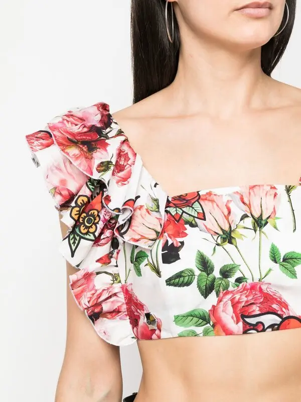 Philipp Plein Cropped Floral-print Blouse