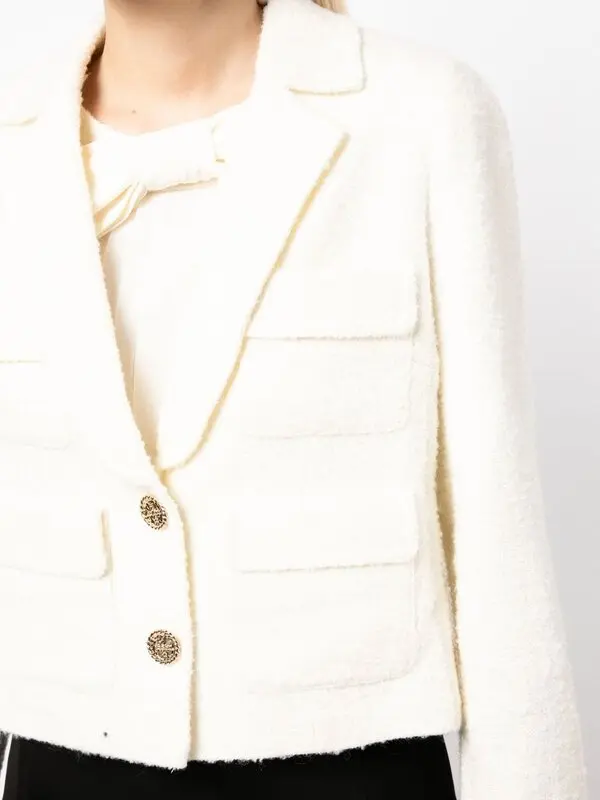 Edward Achour Paris Cropped Tweed Jacket In Neutrals - 25% Off