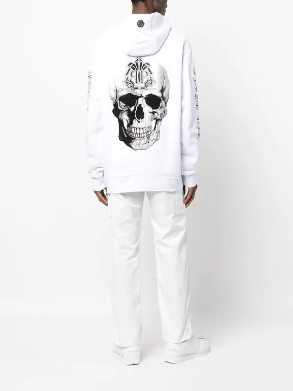 Philipp Plein Skull-print Embroidered Hoodie - White