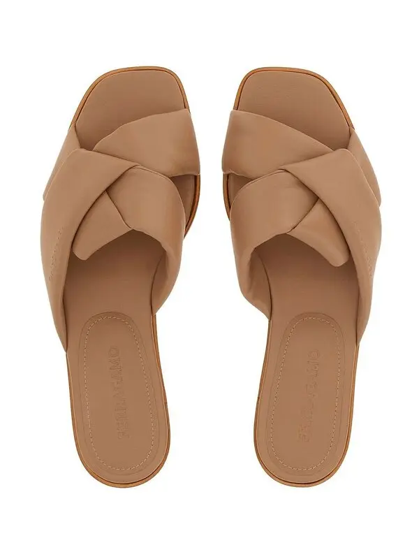 FERRAGAMO Knot-detail Leather Slides - Neutrals