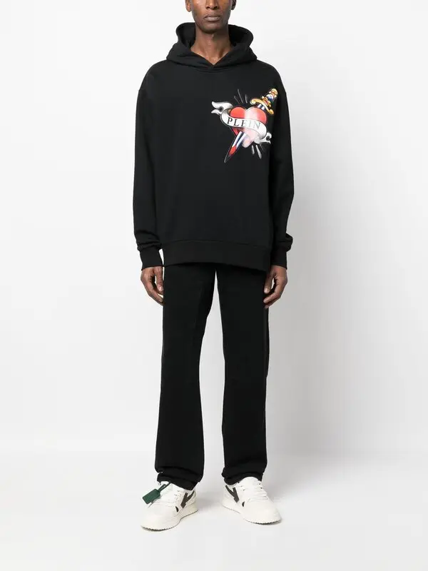 Philipp Plein Heart & Dagger Print Hoodie - Black