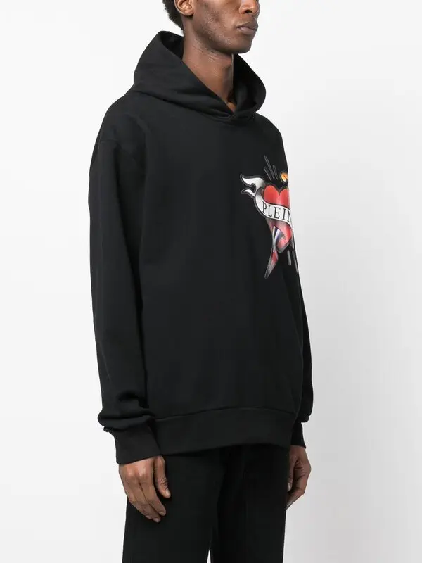 Philipp Plein Heart & Dagger Print Hoodie - Black