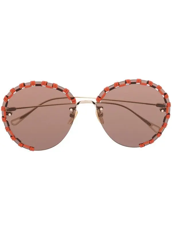 Chloé Stitching-detail Round-frame Sunglasses - Orange
