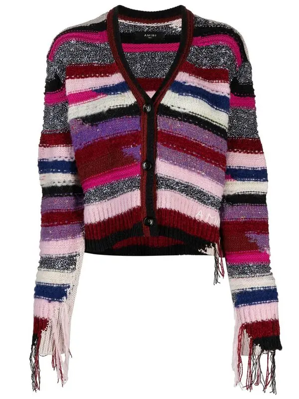 Amiri Striped Fringed Cardigan - Purple