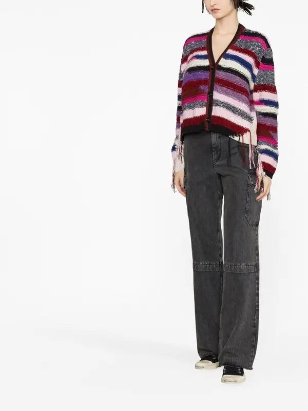 Amiri Striped Fringed Cardigan - Purple