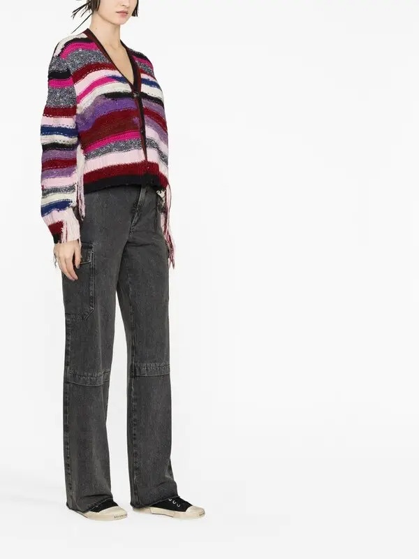 Amiri Striped Fringed Cardigan - Purple