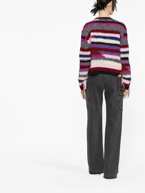 Amiri Striped Fringed Cardigan - Purple