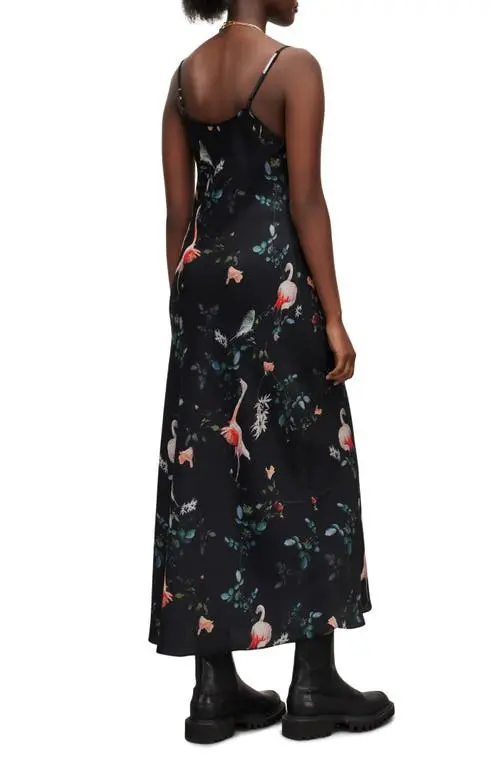 ALLSAINTS Bryony Fabia Midi Slipdress Floral & Flamingo Print