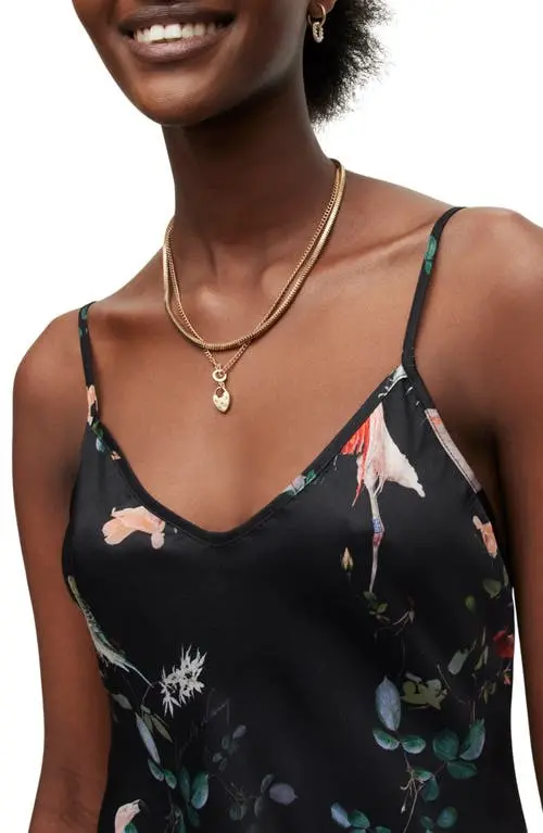 ALLSAINTS Bryony Fabia Midi Slipdress Floral & Flamingo Print