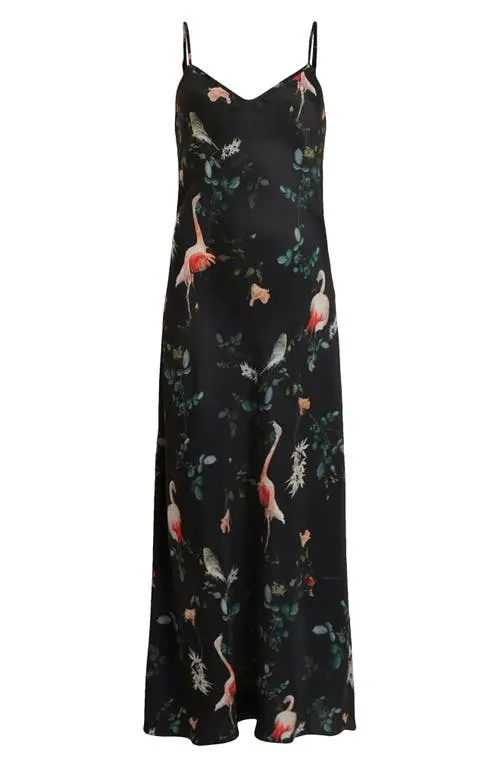 ALLSAINTS Bryony Fabia Midi Slipdress Floral & Flamingo Print