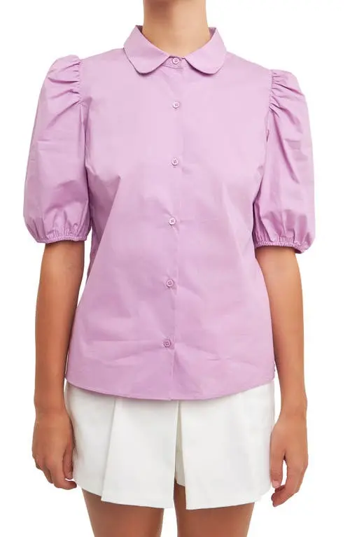English Factory Button-front Puff Sleeve Blouse