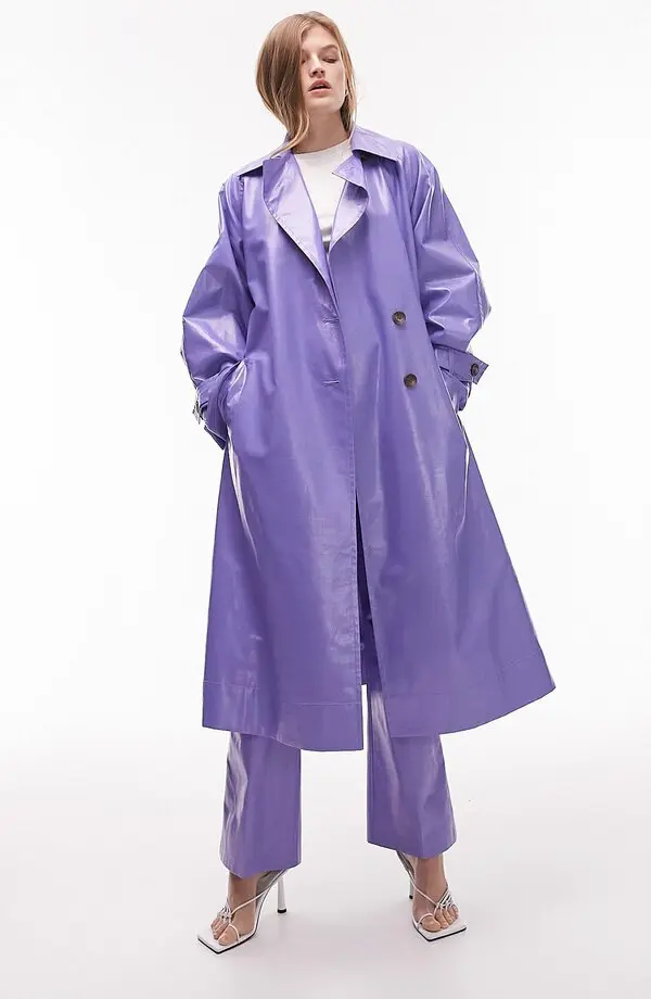 Topshop Co-Ord Faux Leather Trench Coat In Lilac 30% Off
