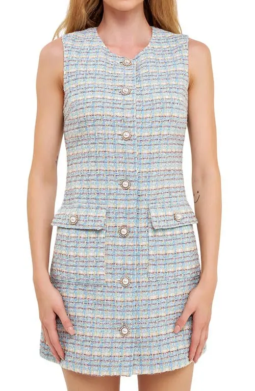 English Factory Metallic Tweed Sheath Dress