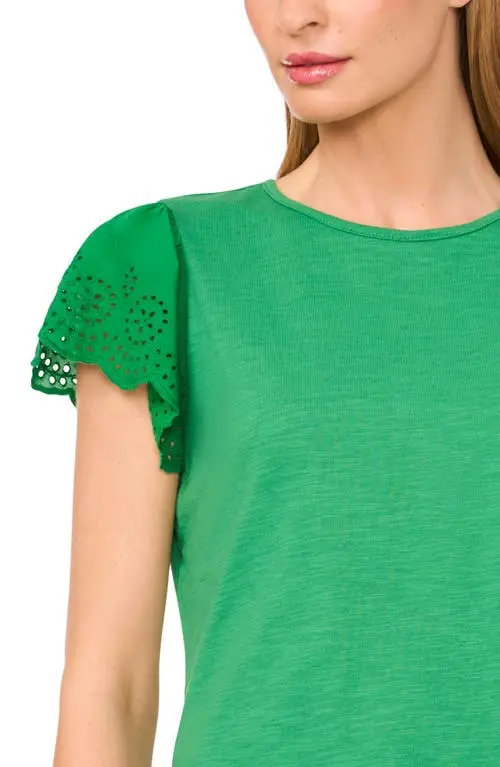 CECE DUPRAZ Eyelet Flutter Sleeve T-shirt