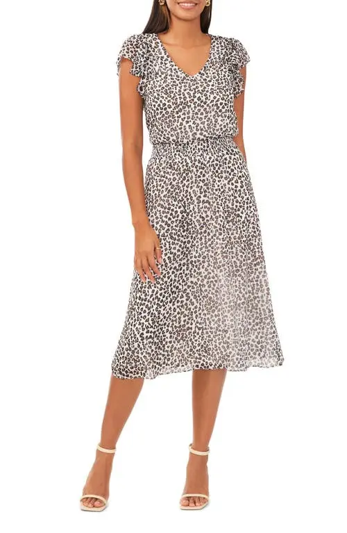 Chaus Smock Waist Animal Print Dress - Soft Ecru 105