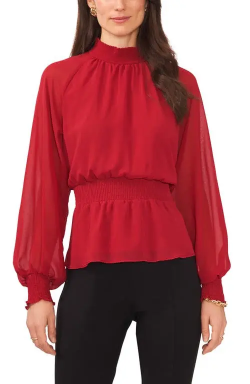 Chaus Smock Waist Peplum Chiffon Blouse - Violet Dahlia