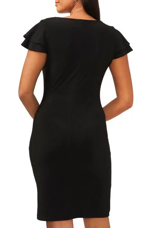 Chaus Flutter Sleeve Surplice V-neck Sheath Dress - Black