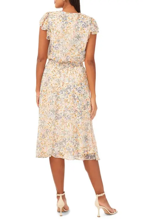 Chaus Floral Smocked Waist Midi Dress - White Multi