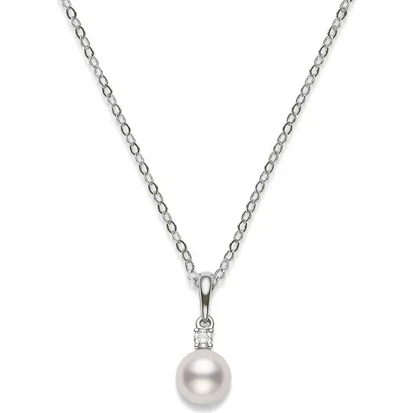Mikimoto Akoya Pearl And Diamond Pendant Necklace - D0.03 Gvs 18k Yg