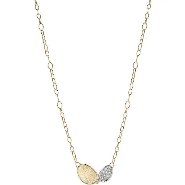Marco Bicego Lunaria Diamond And 18k Yellow Gold Petite Double Leaf Necklace - Yellow/white Gold