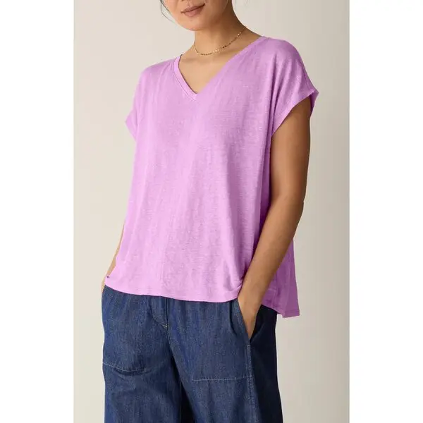 Eileen Fisher V-neck Organic Linen T-shirt - Bright Aster