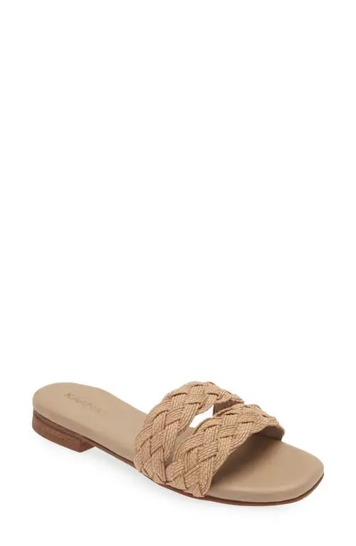 Kaanas Braided Vamp Slide Sandal - Camel