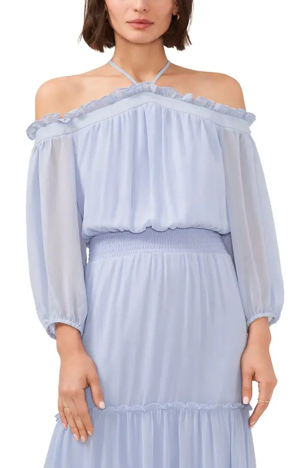 chinese dress ladies Waves Maxi Dress in Blue | Off the Shoulder Flowy Maxi Dress