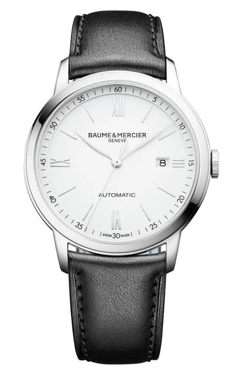 Baume & Mercier Classima Automatic Leather Strap Watch - Whit