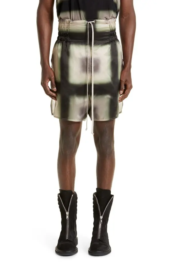 Rick Owens Plaid Cupro Boxing Shorts