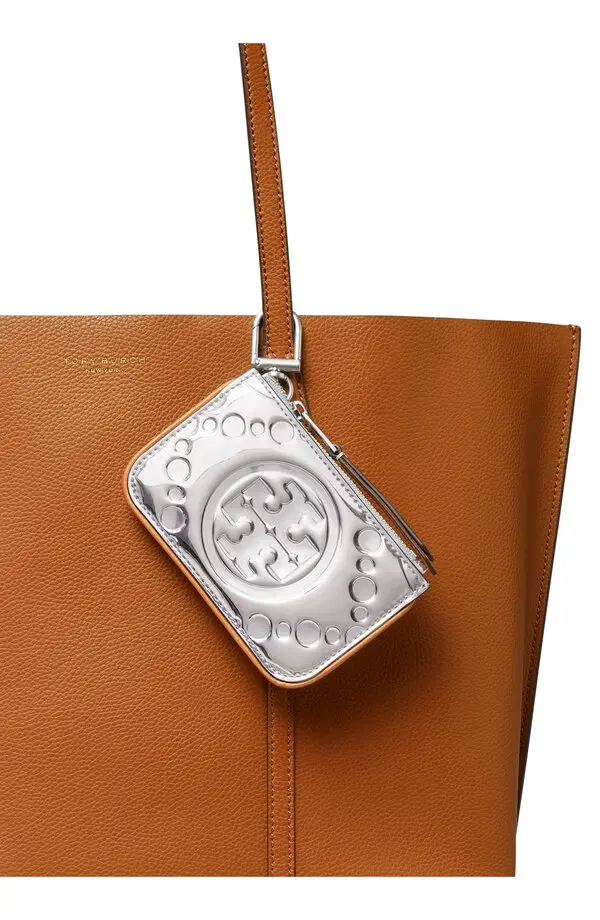 Tory Burch T Monogram Embossed Metallic Card Case With Key Fob