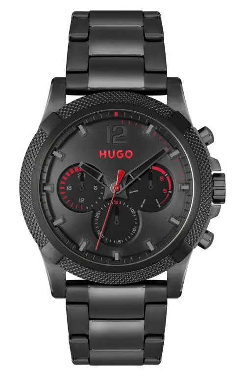 BOSS Chronograph Leather Strap Watch - Black Dial