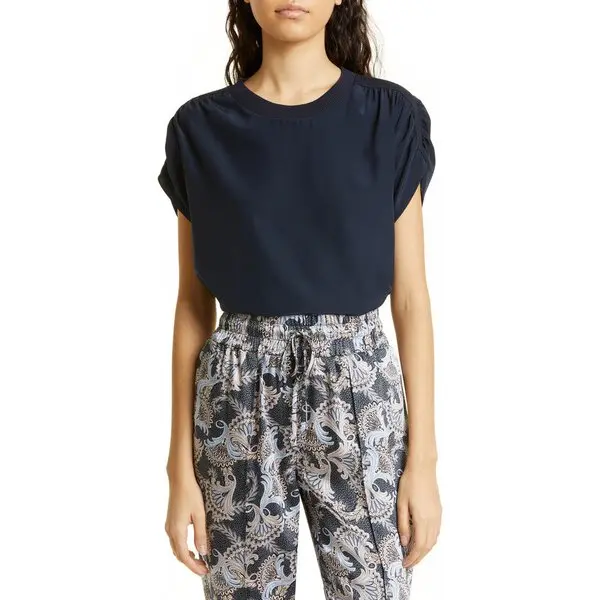 Cinq À Sept Lorainne Ruched Dolman Sleeve Silk Top - Navy