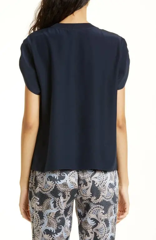 Cinq À Sept Lorainne Ruched Dolman Sleeve Silk Top - Navy
