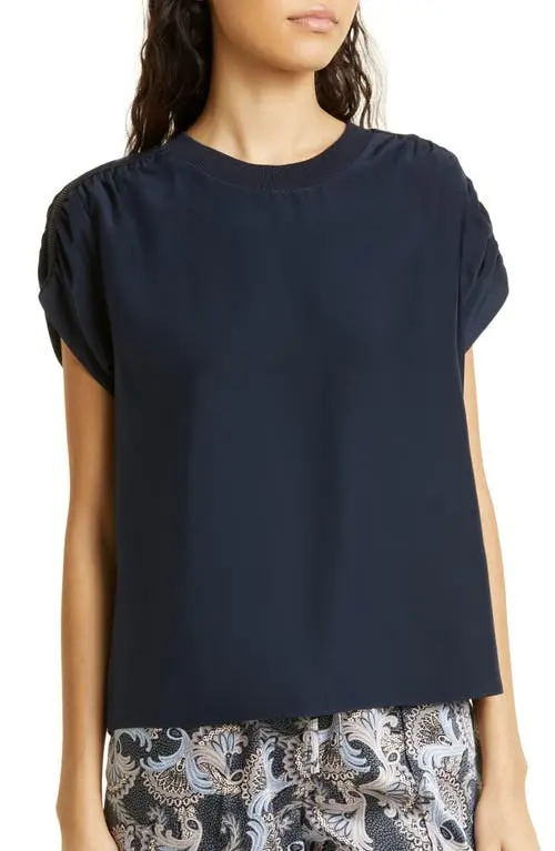 Cinq À Sept Lorainne Ruched Dolman Sleeve Silk Top - Navy