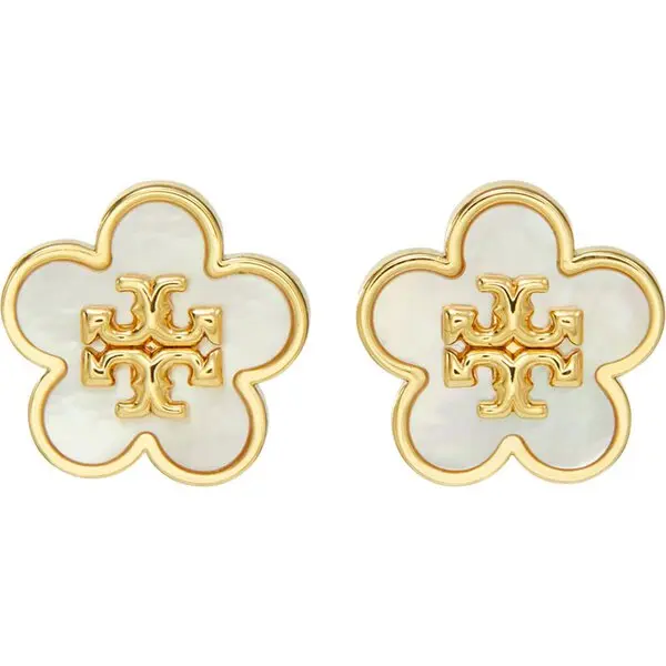 Tory Burch Forget Me Not Enamel Stud Earrings - Tory Gold / Mother Of Pearl