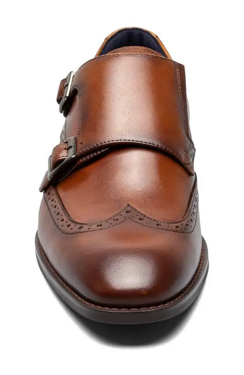 STACY ADAMS Karson Wingtip Double Monk Strap Shoe - Cognac