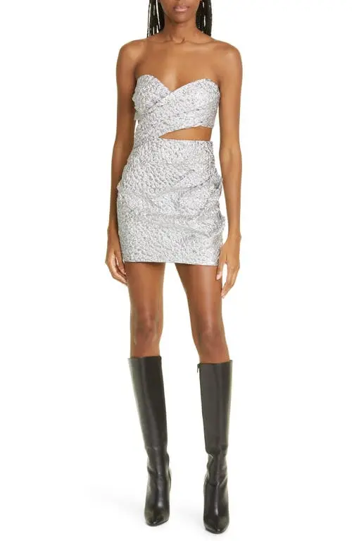 knee length dresses for ladies AMARRA Style 88212 Metallic Sweetheart Neckline High Slit Dress – Pretty  Moment main image 1